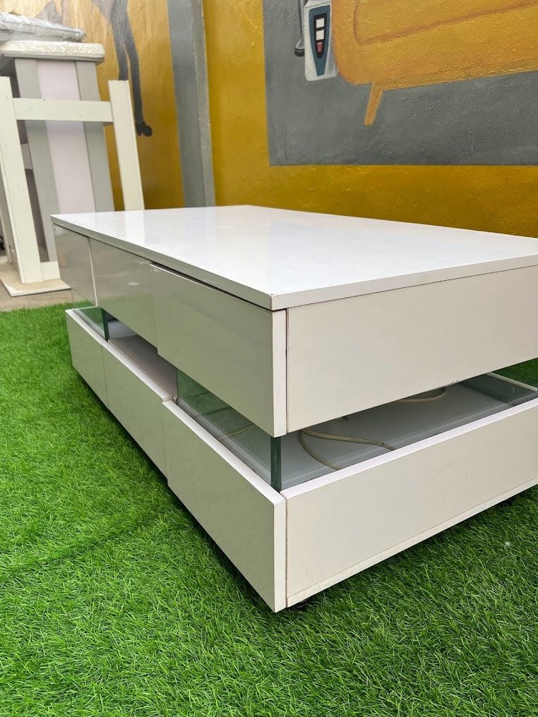 RELATIVELY NEW TOP QUALITY WHITE GLOSSY CENTER TABLE WITH LED LIGHT(004 ...