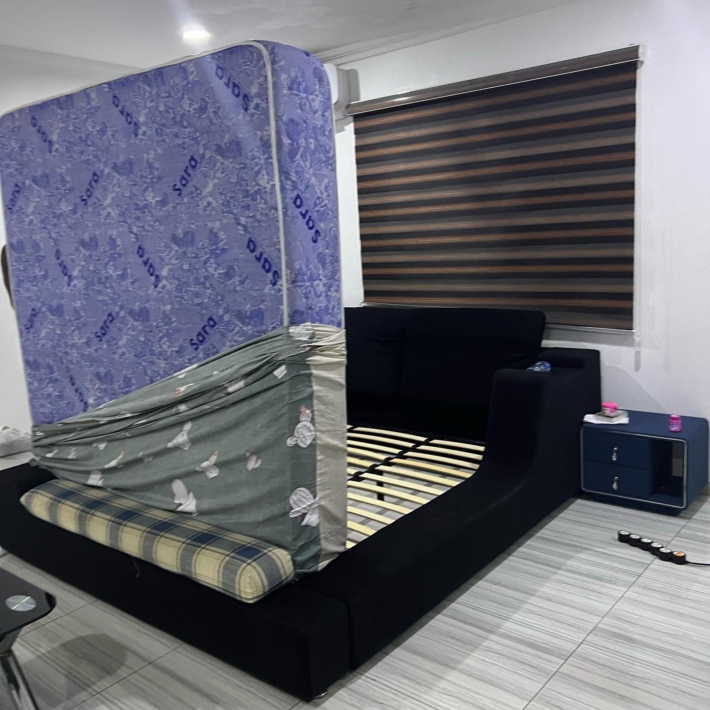 Barely used 6by6 imported upholstery bedframe with semi orthopedic ...